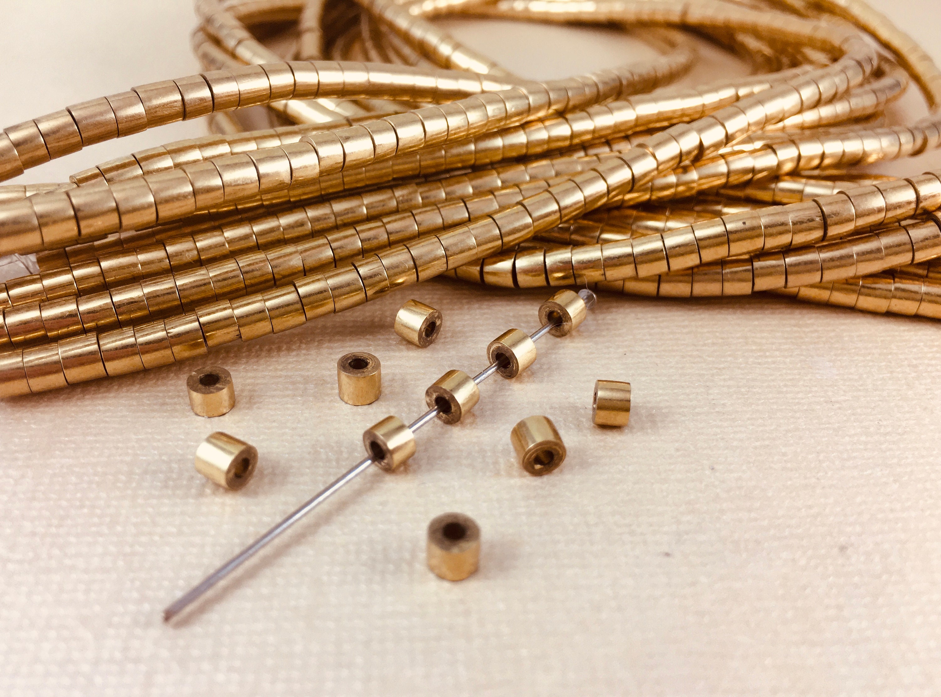 20 Brass Solid Metal Beads Tiny Tube Washers Disks Spacers Heishi 4mm X ...