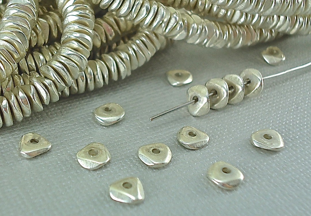 200 Silver Plated Brass Chip 6mm Spacer Disk Heishi Wavy Disc Flat ...