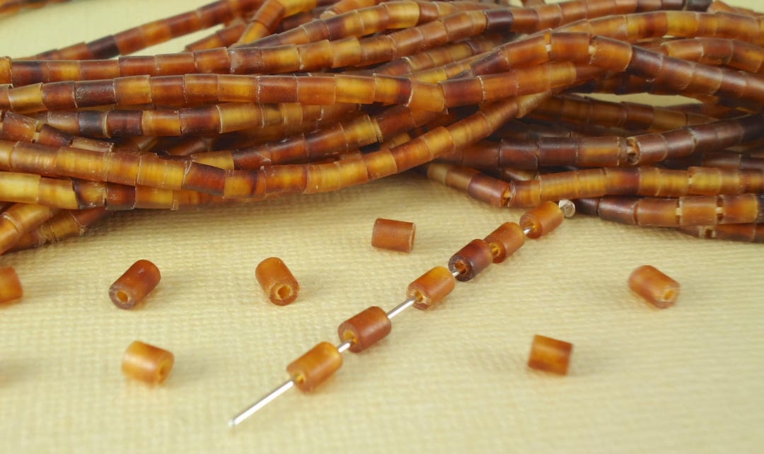40 Tiny Horntube Beads 3mm 2mm Gold Brown Golden Natural Beads Small ...