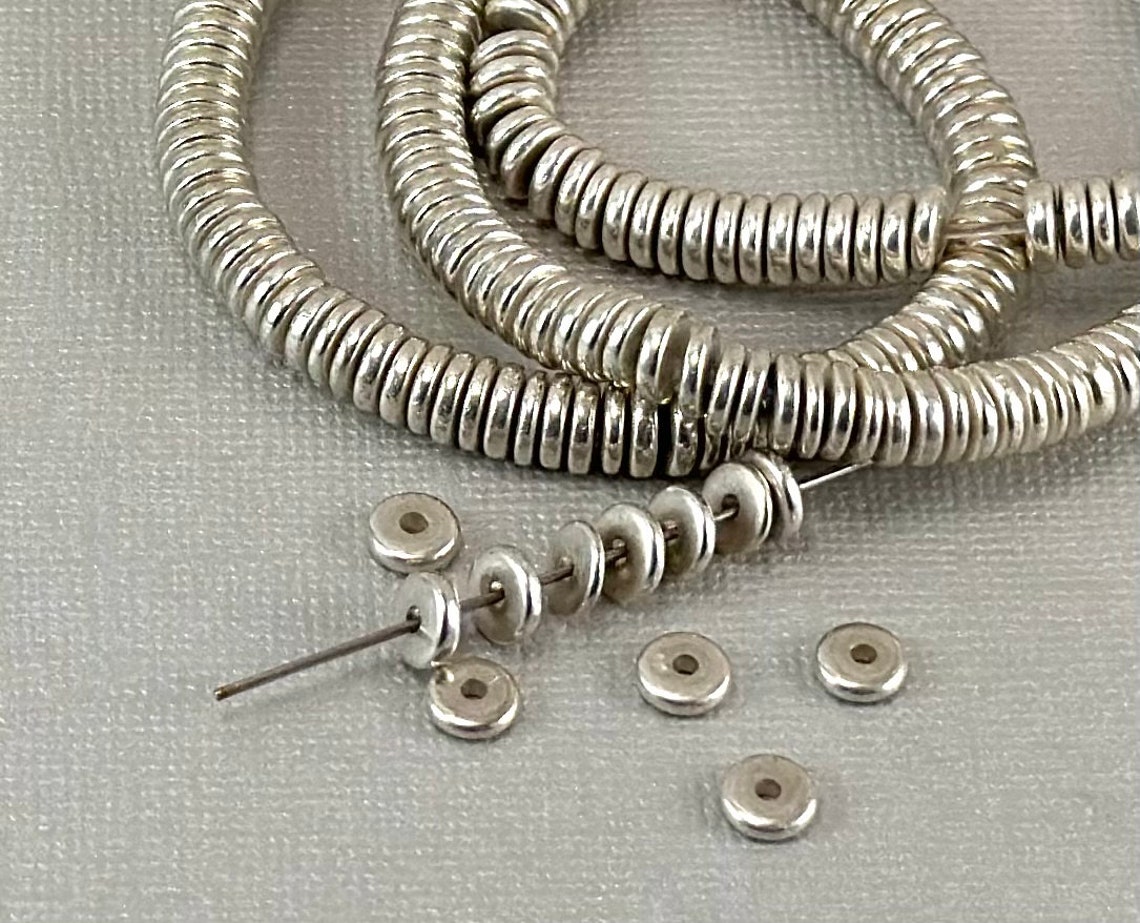 40 Silver Plated Brass 6mm Spacer Disk Heishi Disc Flat Shiny Metal ...