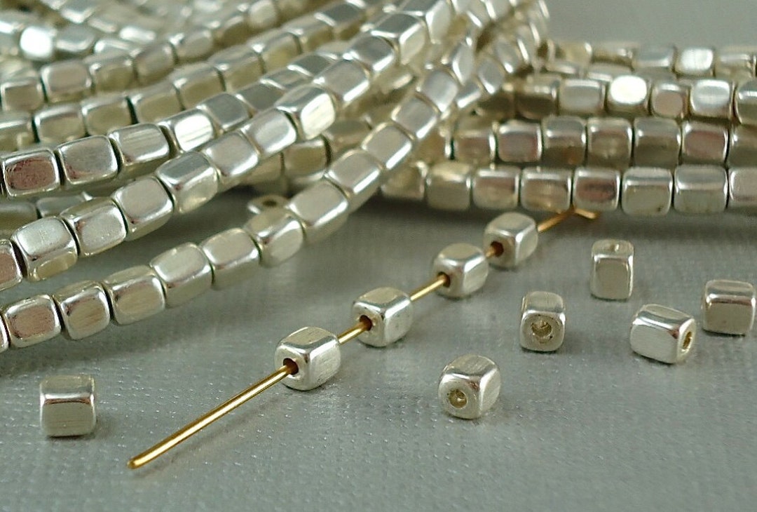 100 Rectangle Cube Square Silver Plated Brass 3mm X 4mm Rounded Corners ...