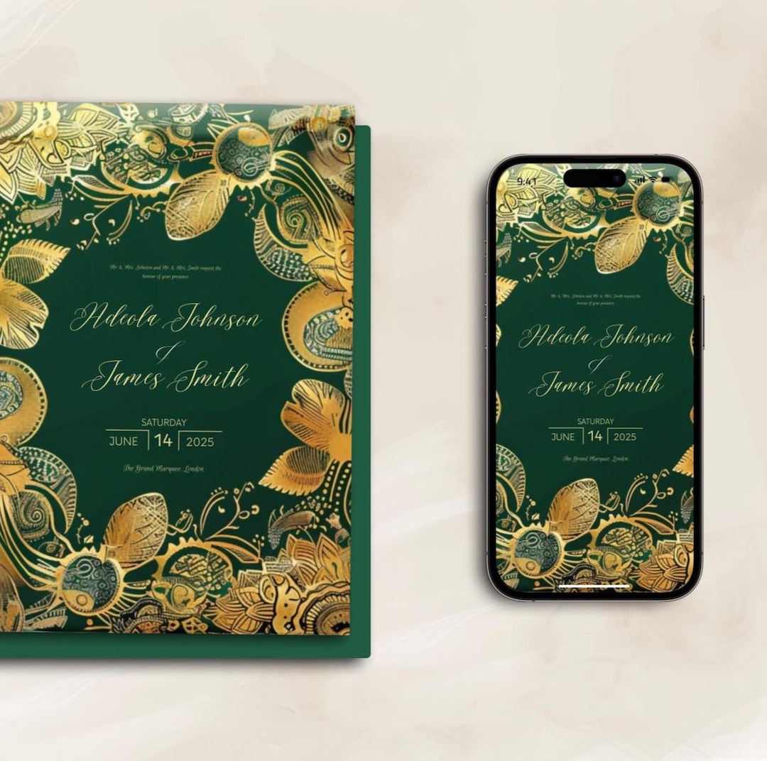 Nigerian British Digital Wedding Invitation | Editable Ankara Gold ...