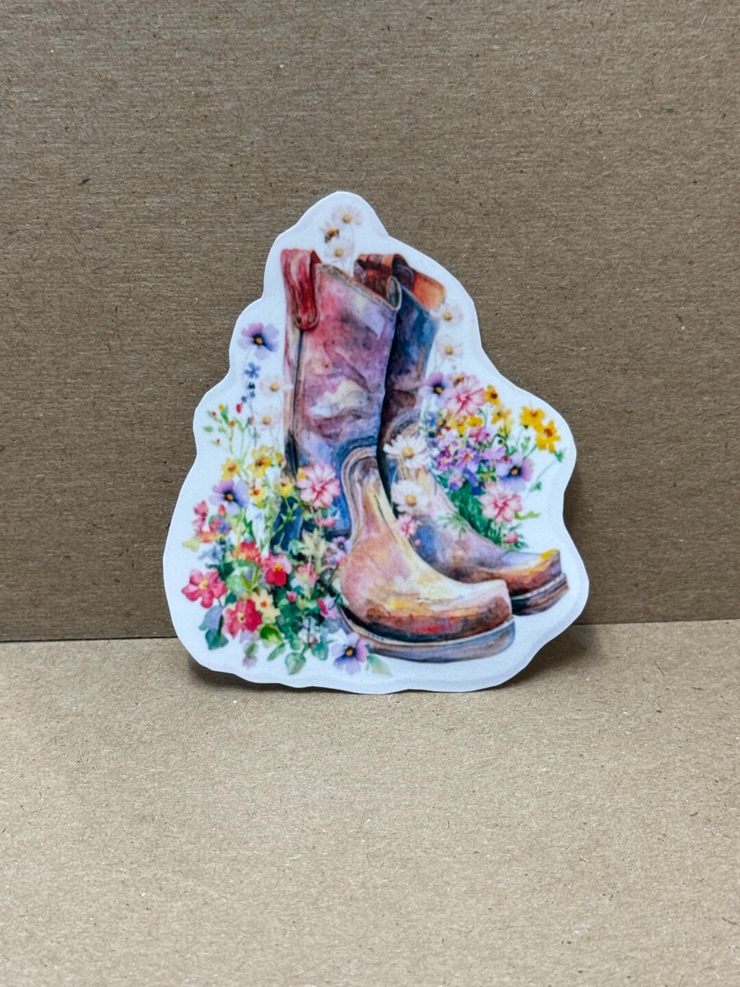 Cowboy Boots Sticker Rugged Vintage Design With Wildflowers - Etsy