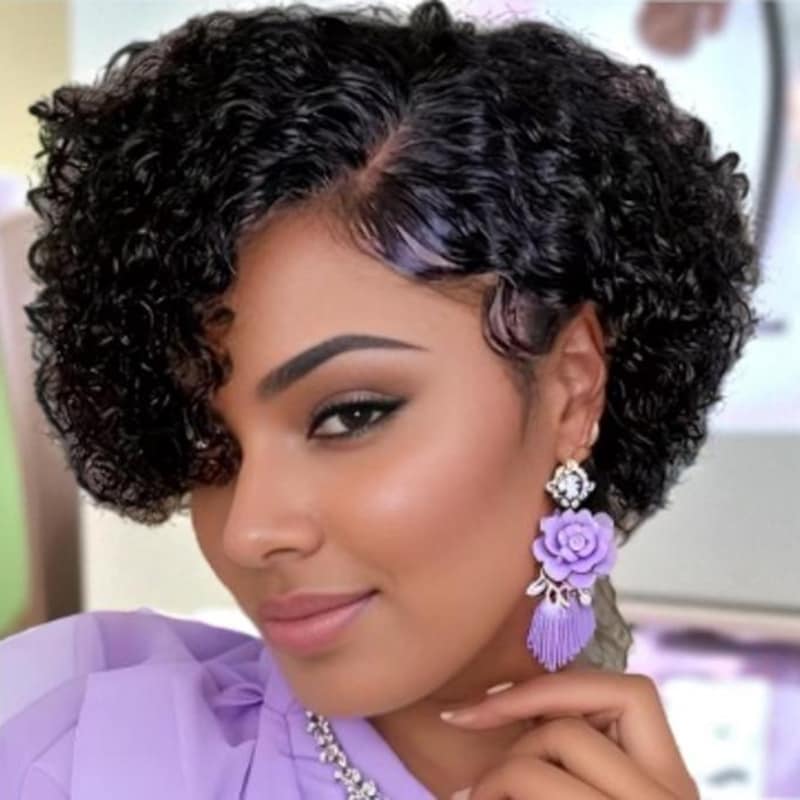 Short curly human hair pixie cut lace wigs - Etsy.de