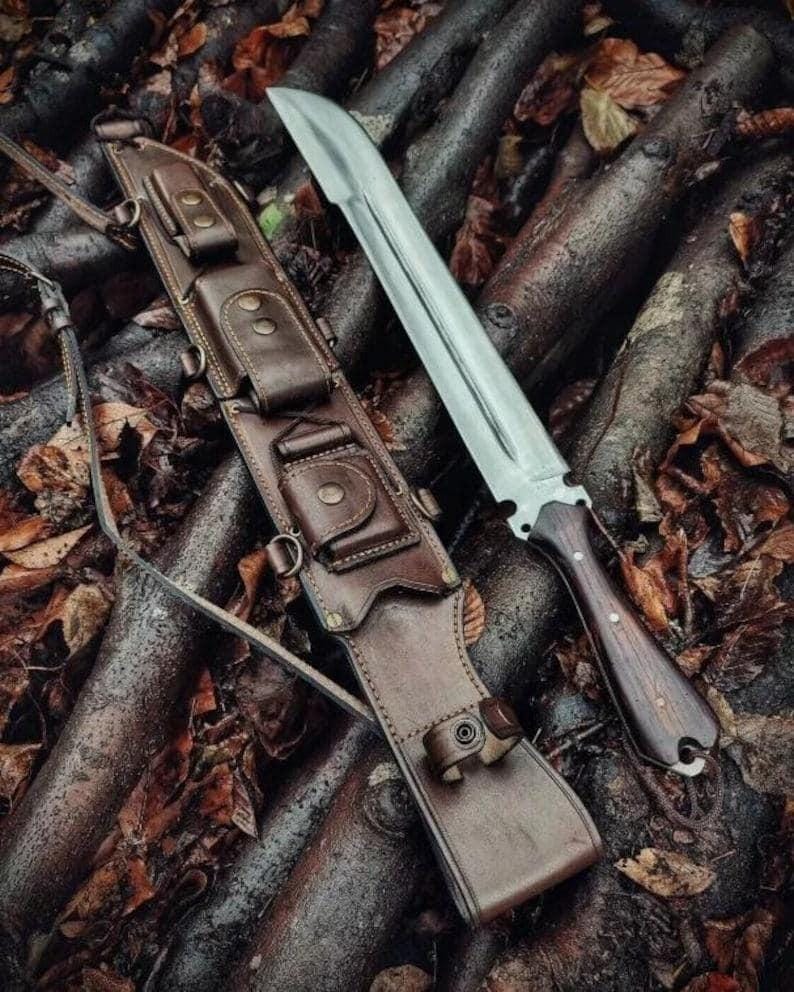 Hand-forged 5160 Steel Machete: Full Tang Bushcraft Knife With Leather ...