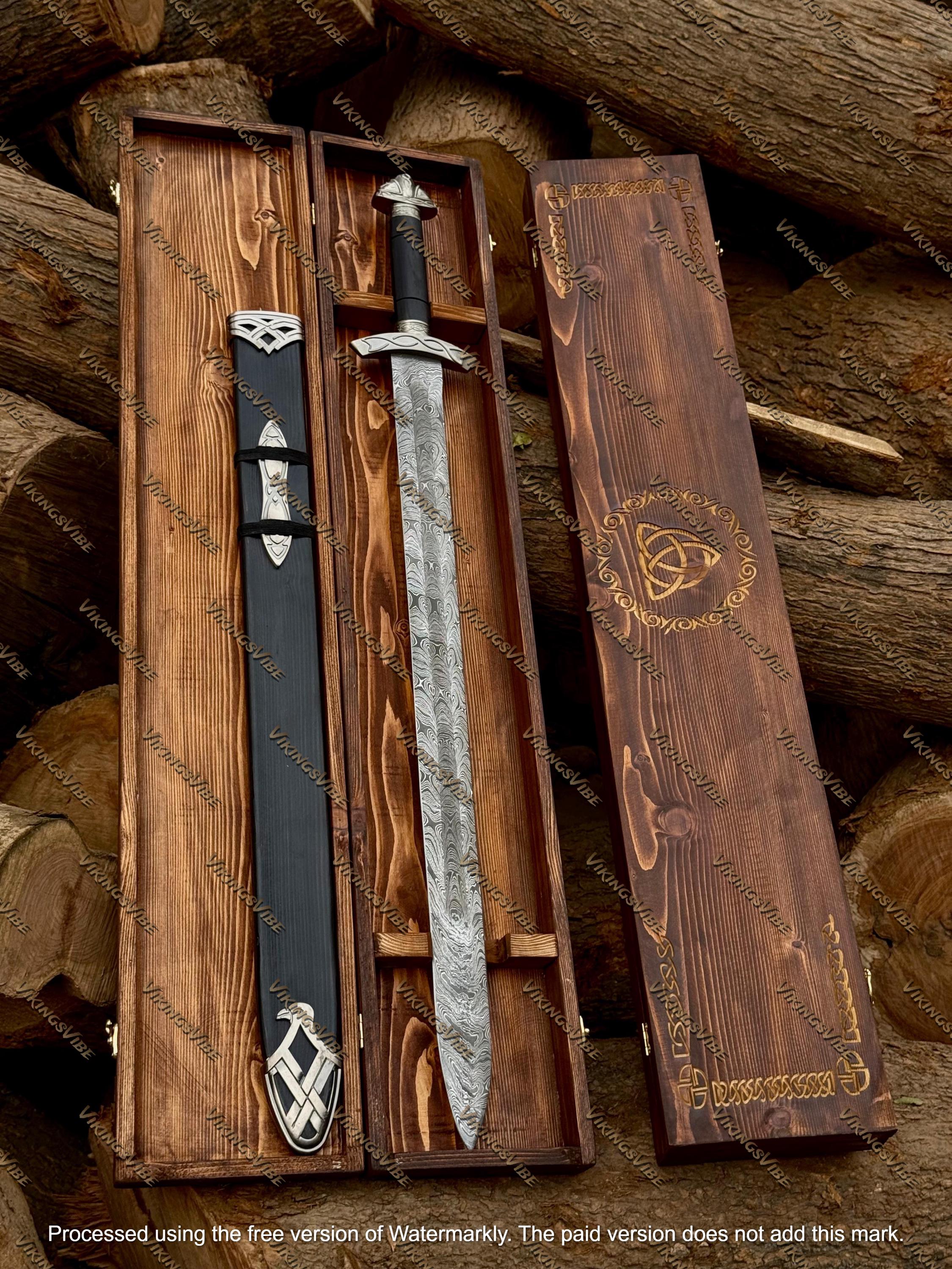 Pair Viking Sword & Wooden Box | Handmade High-quality Damascus Steel ...