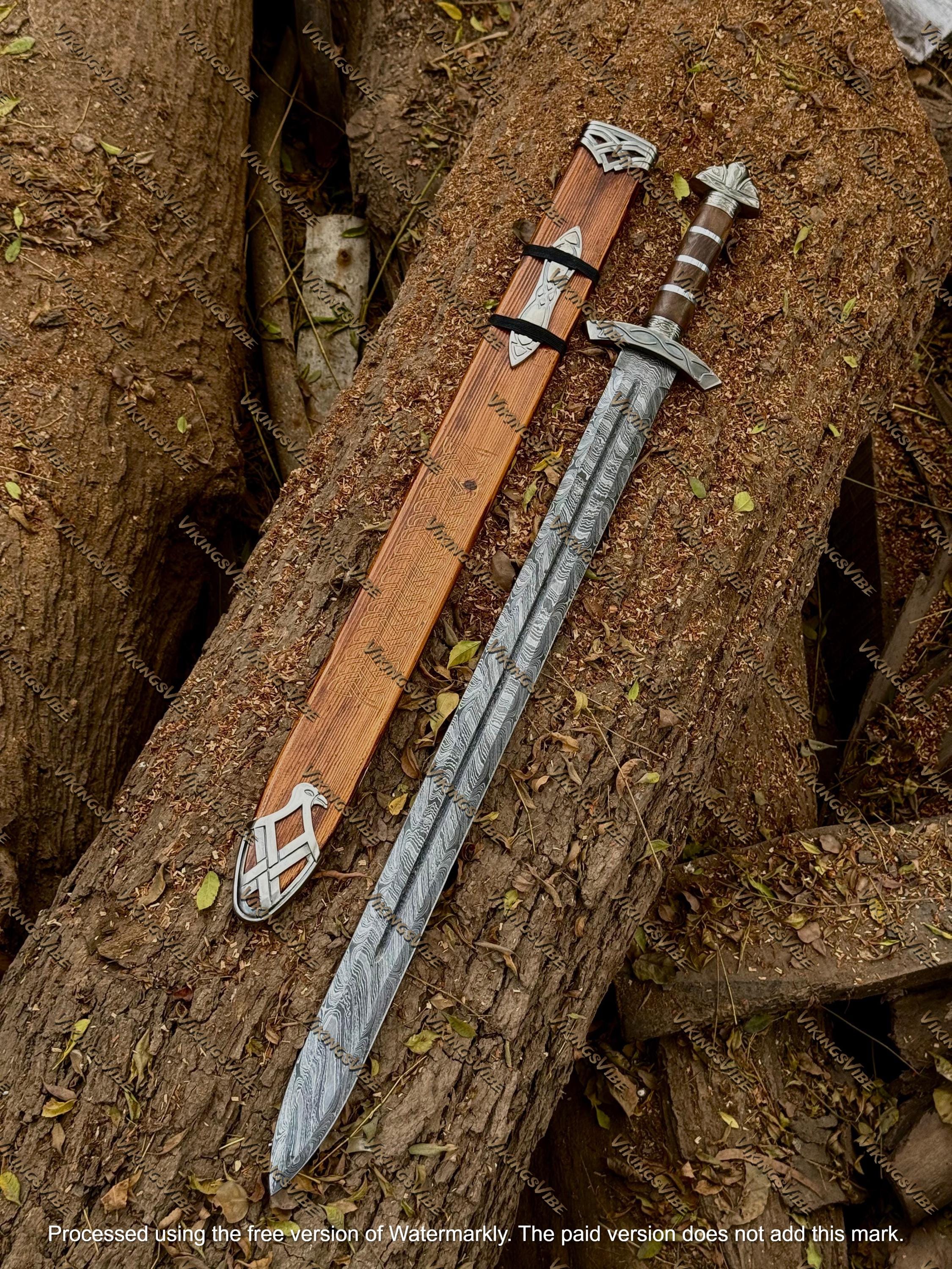 Pair Viking Sword & Wooden Box | Handmade High-quality Damascus Steel ...
