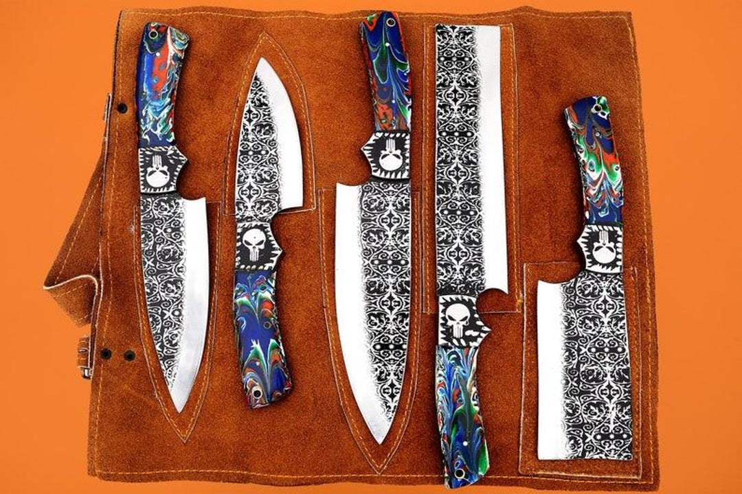 Handmade Skull Chef Knife Set: Laser-etched Gothic Knives With Resin ...