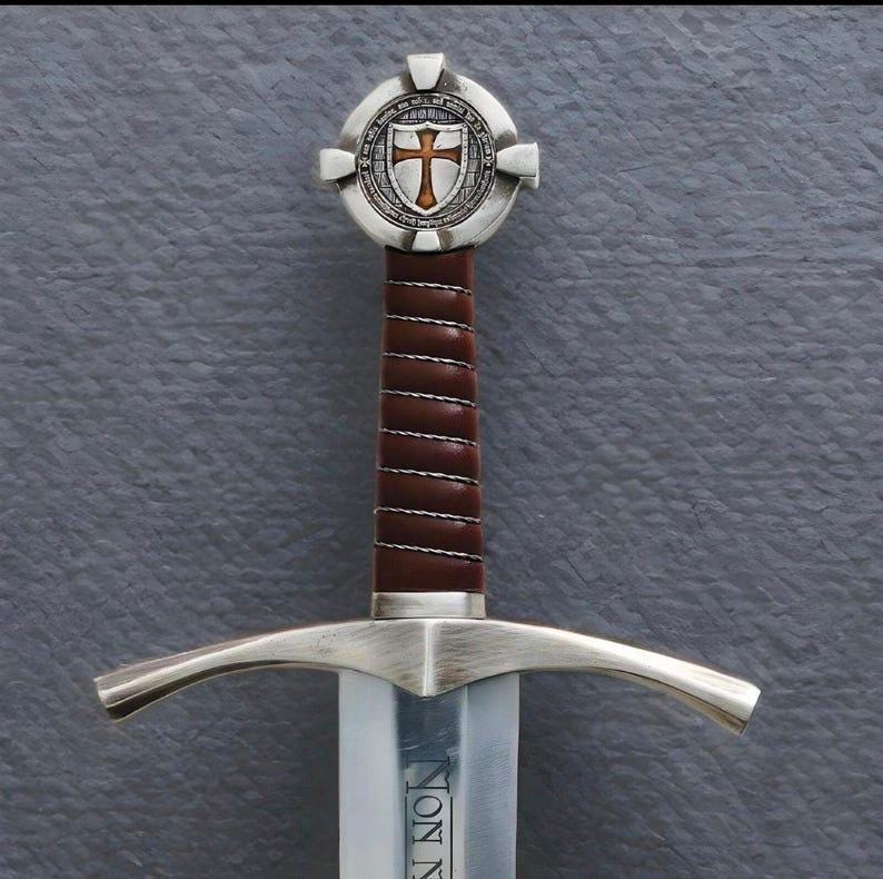 Handmade Knights Templar Sword: High Carbon Steel Replica With Leather ...