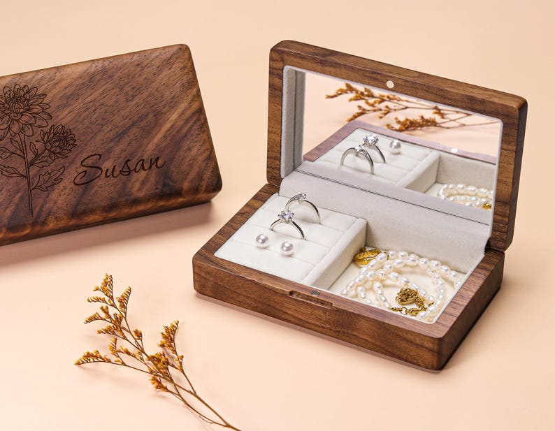 Personalised Birth Flower Jewellery Box, Name Jewellery Organized ...