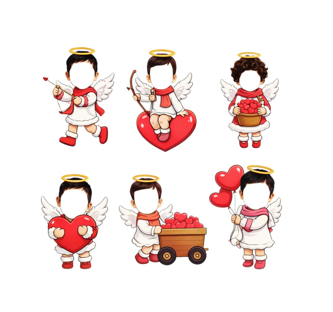 Valentine Cupid Kids PNG Bundle, Add Your Photo Clipart (digital ...