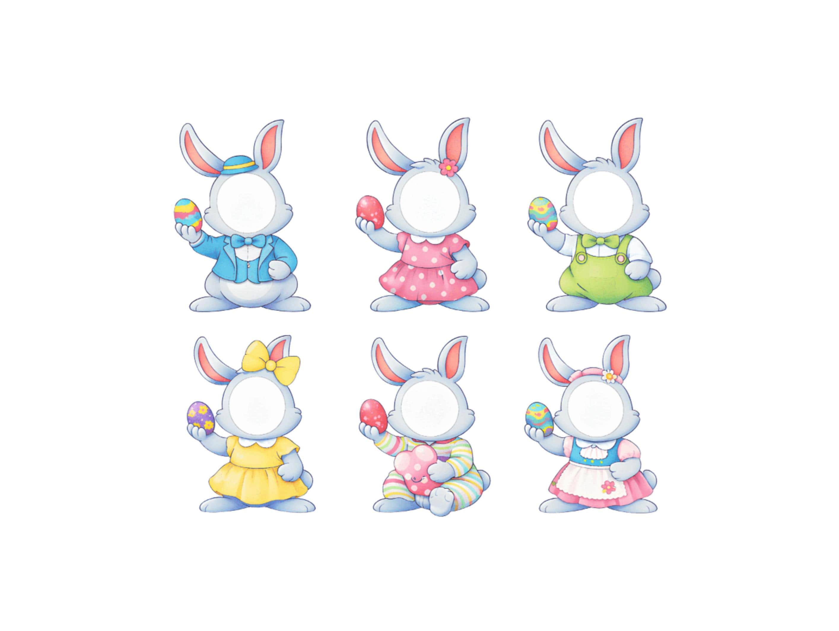 Easter Bunny Face Photo Template 6 Pack - Kids Craft PNG (digital ...