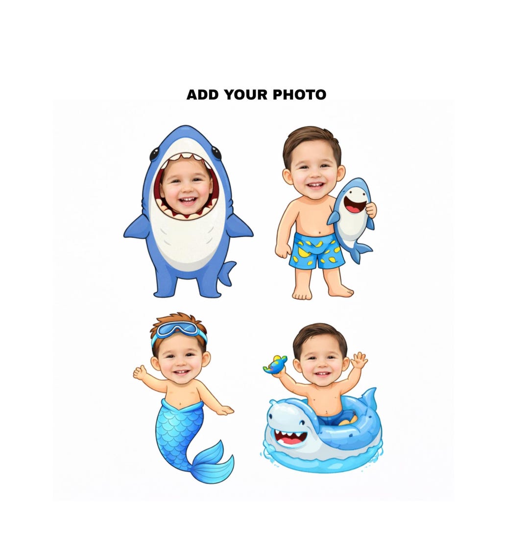 Shark Kids Photo Insert Clipart | Ocean Summer PNG Bundle (digital ...