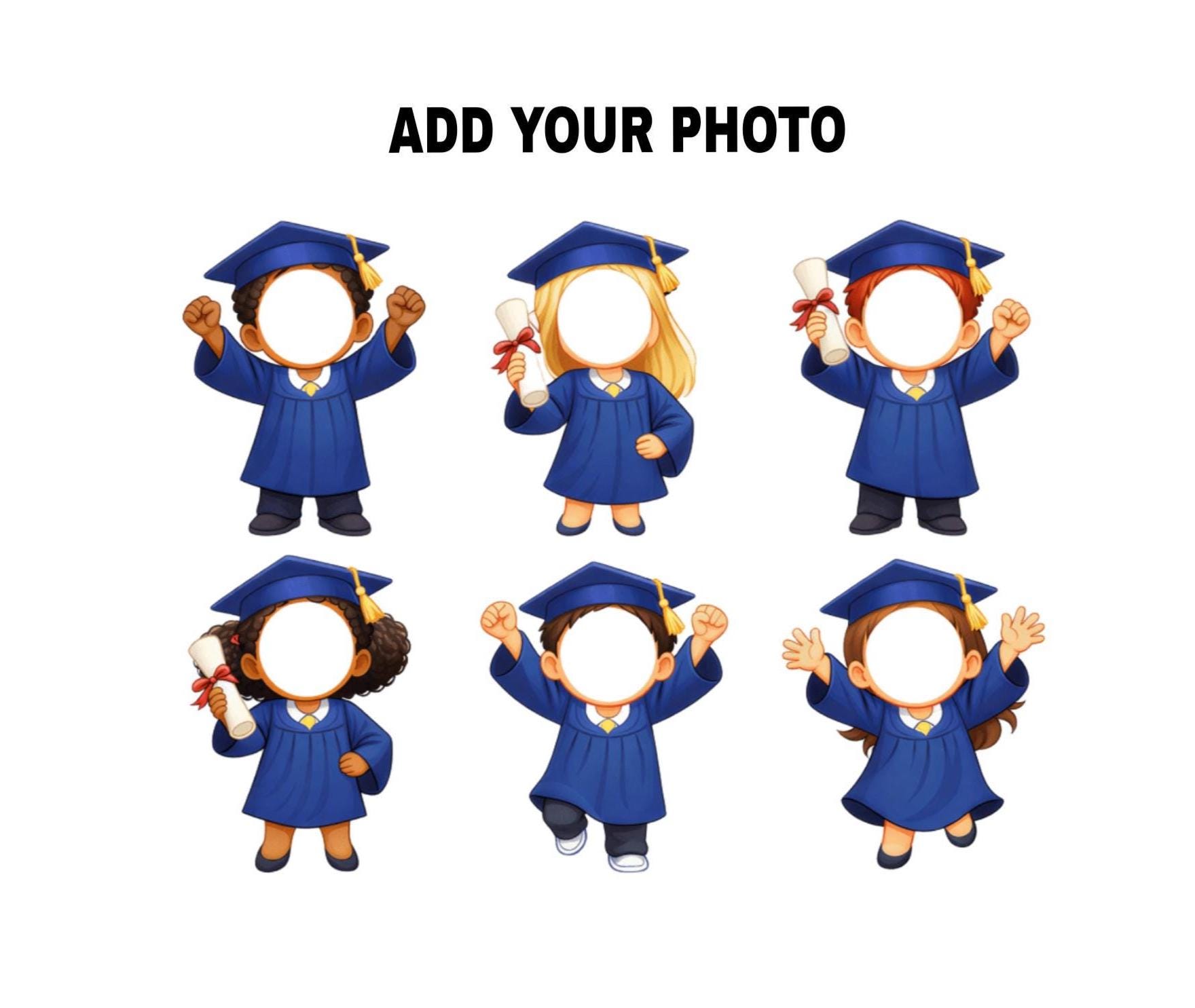 Preschool Graduation Clipart Bundle, Kids Add Photo Pngs (digital ...