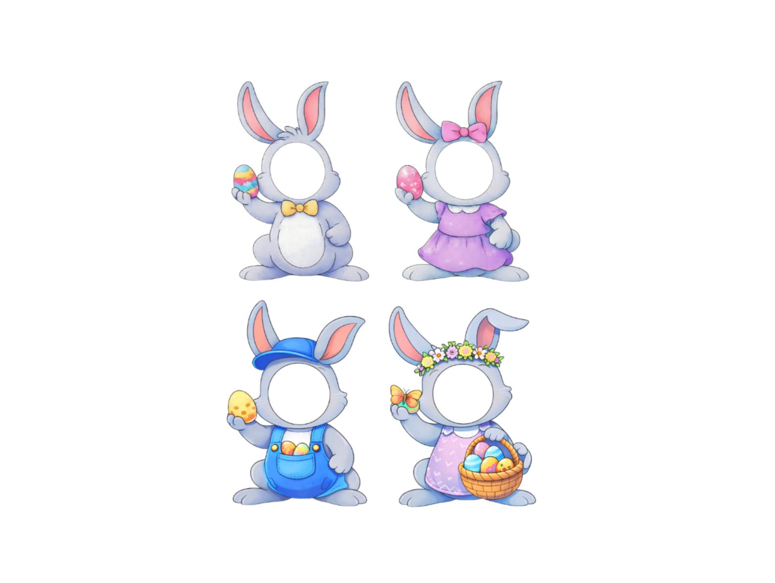 Easter Bunny Face Photo Template (4 Pack) – Kids' Craft, PNG Digital ...