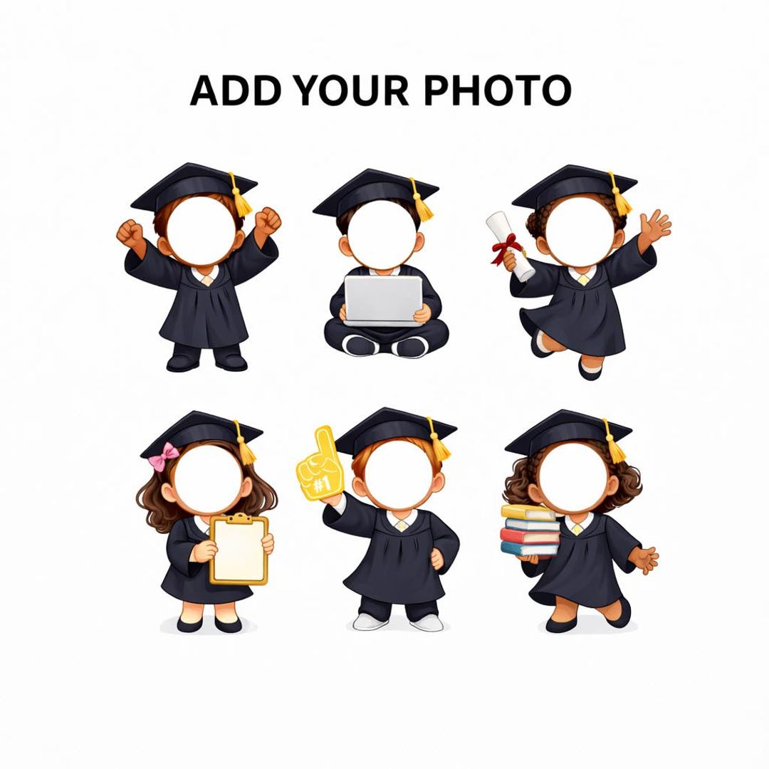 Kids Graduation Add Your Photo Clipart Bundle (6), Preschool ...