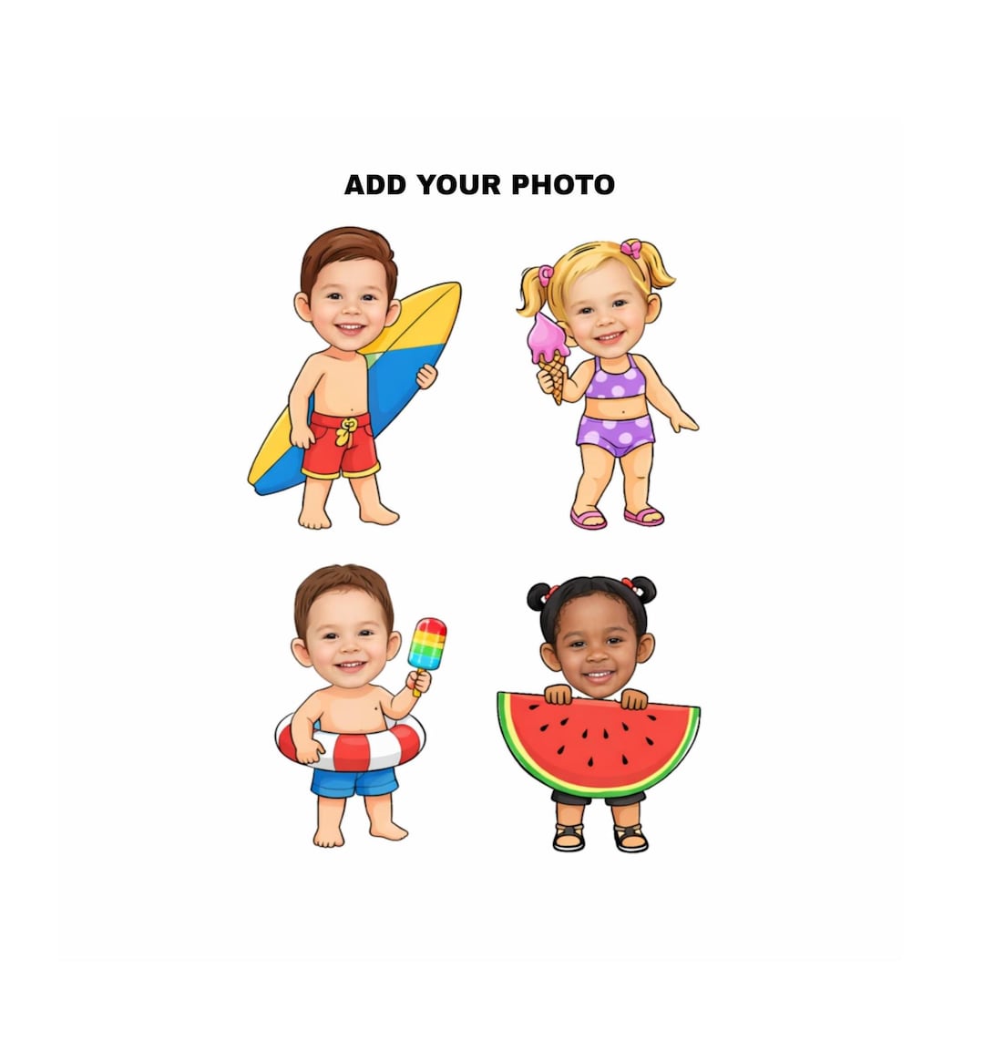Summer Kids Clipart Bundle, Beach Characters, Add Photo PNG (digital ...