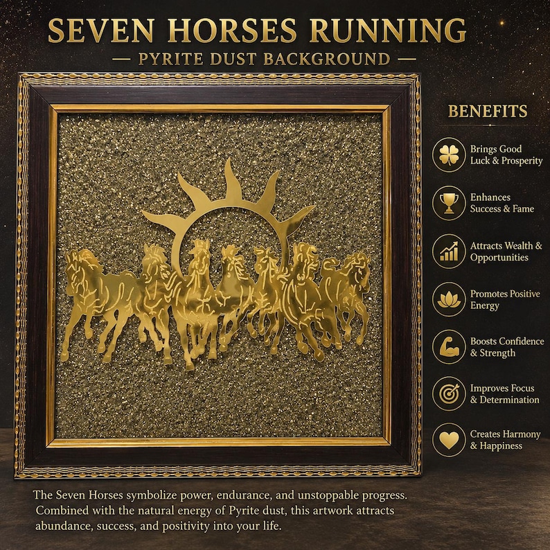 Seven Running Horses Wall Art: Golden Sun, Vastu Decor Frame - Etsy