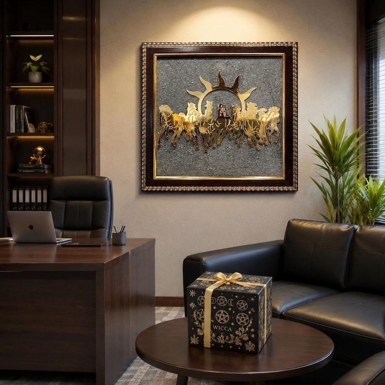 Seven Running Horses Wall Art: Golden Sun, Vastu Decor Frame - Etsy