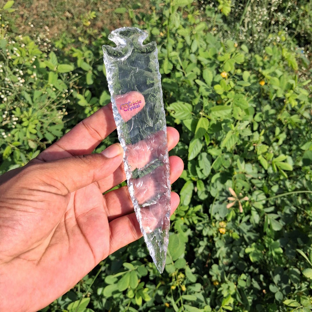 Handcrafted 6"inches Crystal Glass Arrowhead Spearhead Point Flint ...
