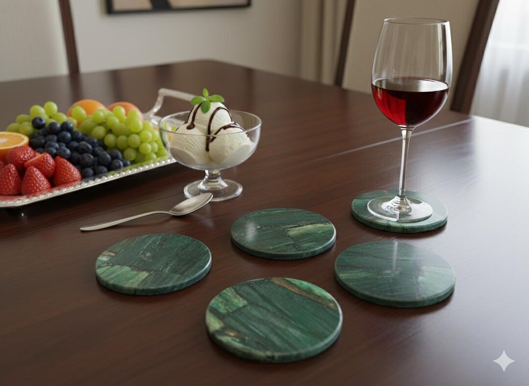 Green Jade Coaster Set, Polished Stone Table Decor - Etsy