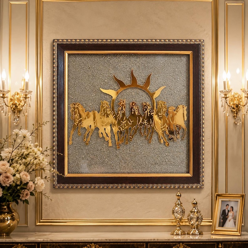 Seven Running Horses Wall Art: Golden Sun, Vastu Decor Frame - Etsy