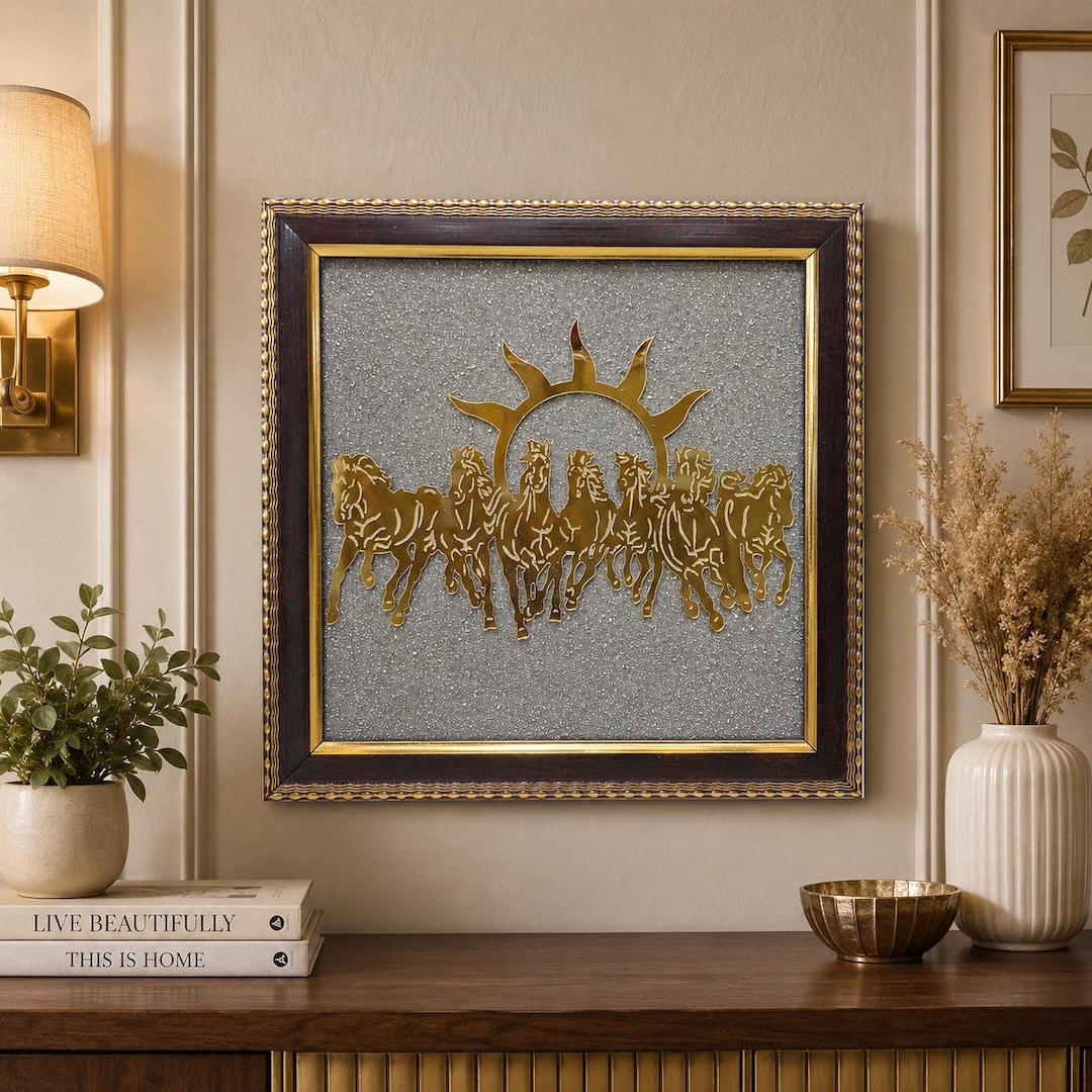 Seven Running Horses Wall Art: Golden Sun, Vastu Decor Frame - Etsy