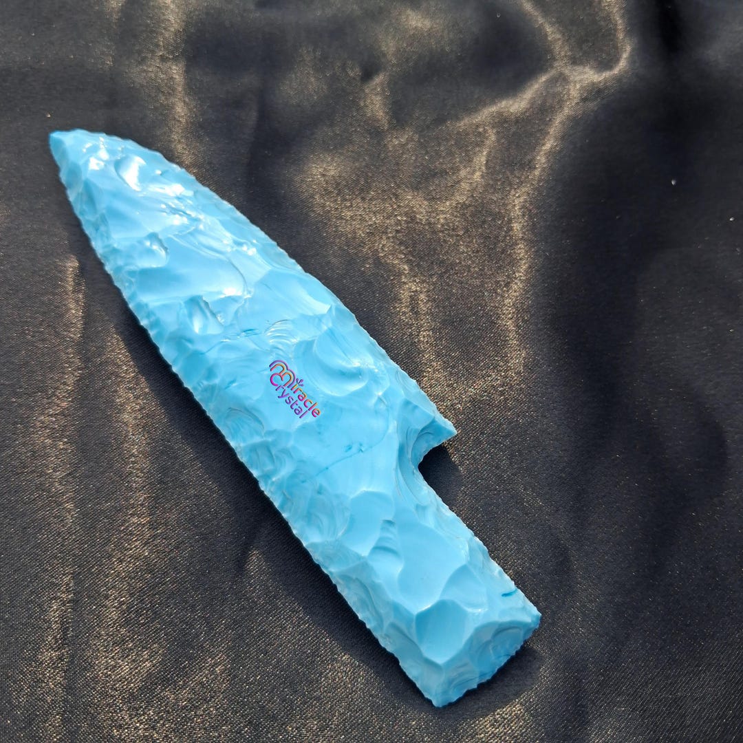 Blue Turquoise Glass Athame Sword Dagger Knapped Knife Ritual ...