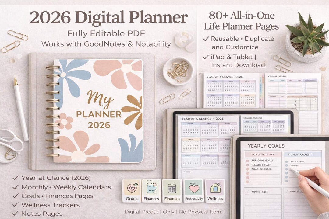 2026 Digital Planner | Editable PDF Planner | Goodnotes & Notability ...