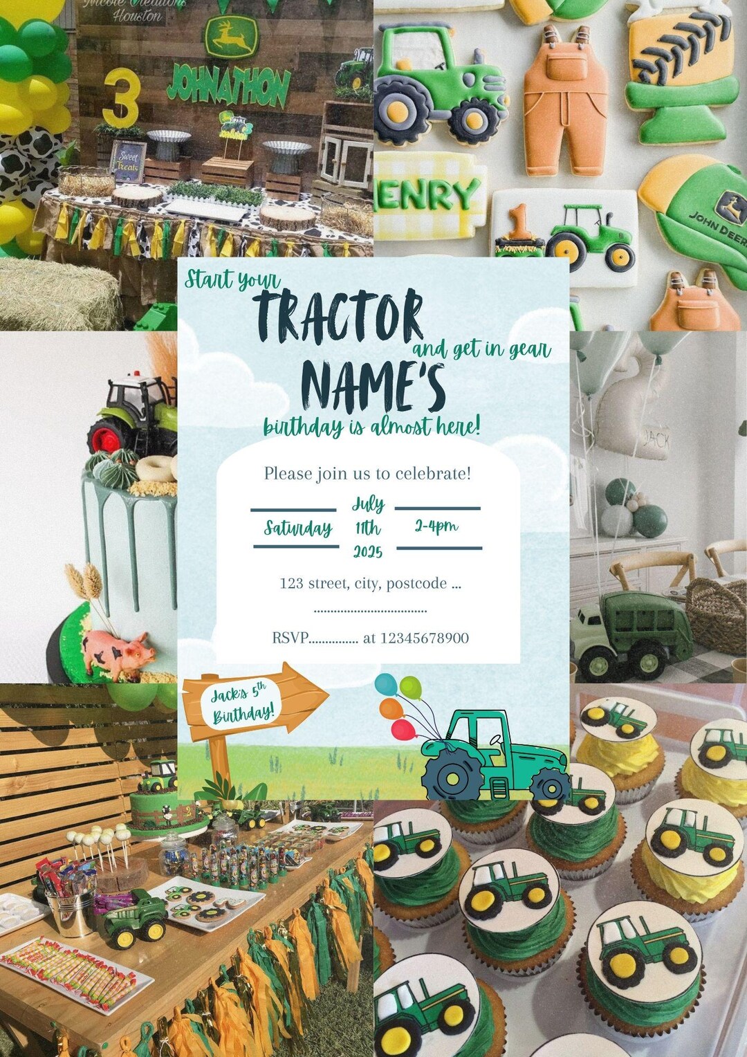 Tractor Theme Invite - Birthday Invitation - Editable Canva Template ...