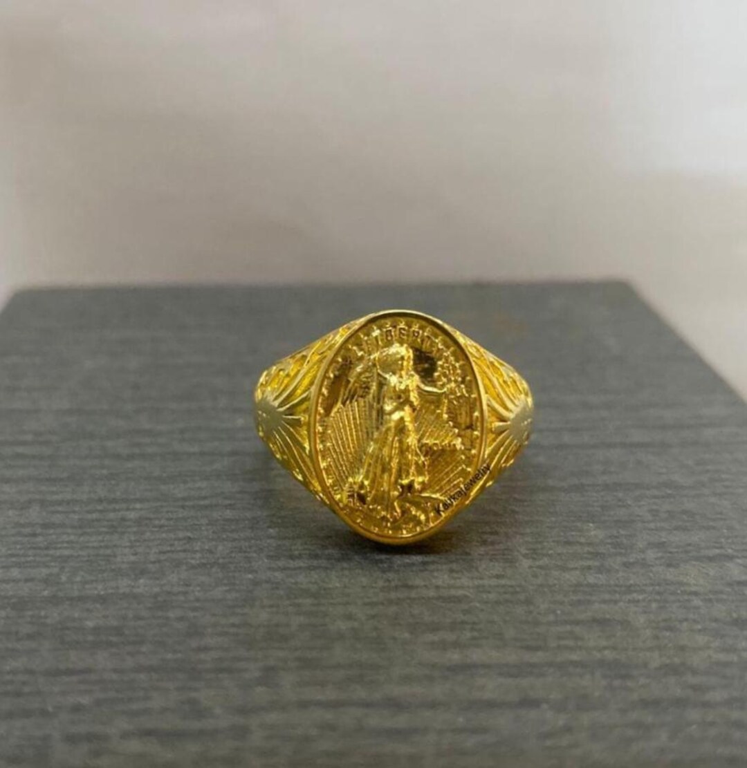 Vintage Handmade American Liberty Coin Ring: 14k Gold Plated Sterling ...