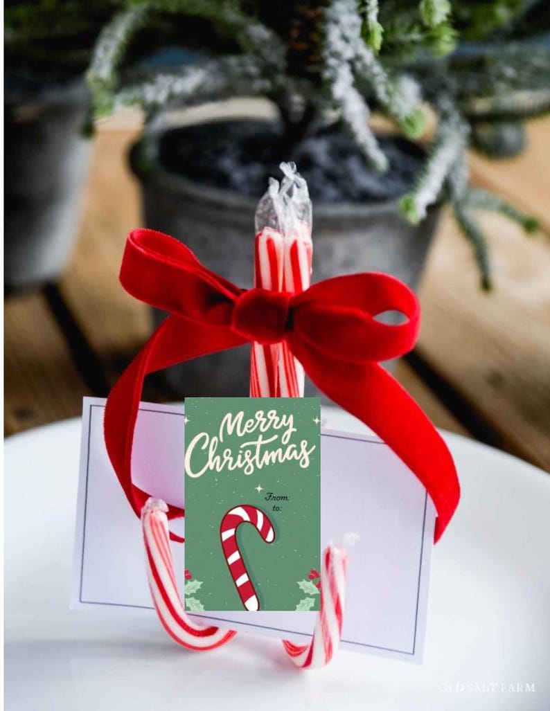 Merry Christmas Candy Cane Tags | Printable Edible Gift Tags | From/to ...