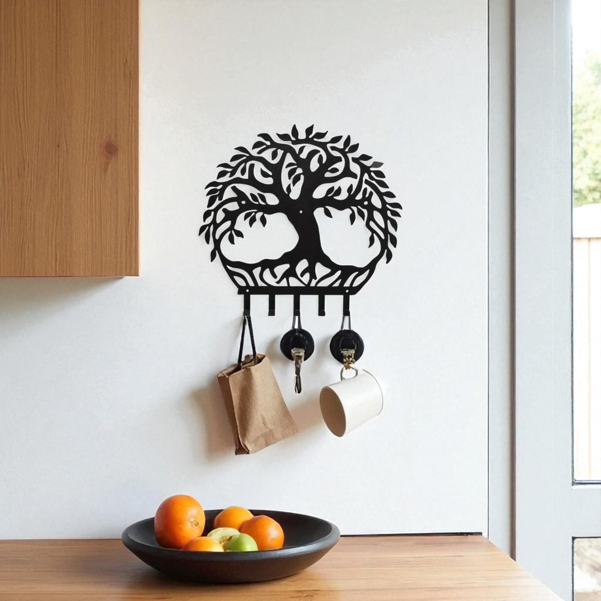 Tree of Life Metal Key Holder, Wall Mounted Key Rack With Hooks, Rustic ...
