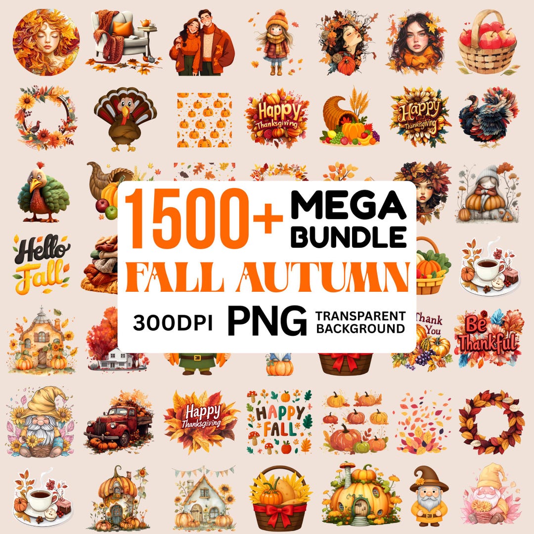 1500+ Fall PNG Bundle, Autumn Clipart PNG, Thanksgiving Sublimation ...