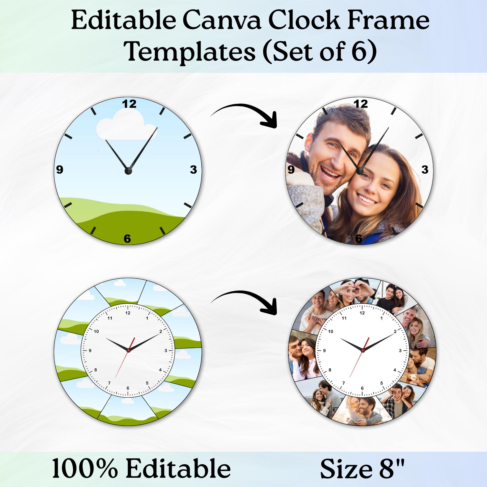 Editable Canva Clock Frame Templates Set of 6 | DIY Wall Clock Frames ...