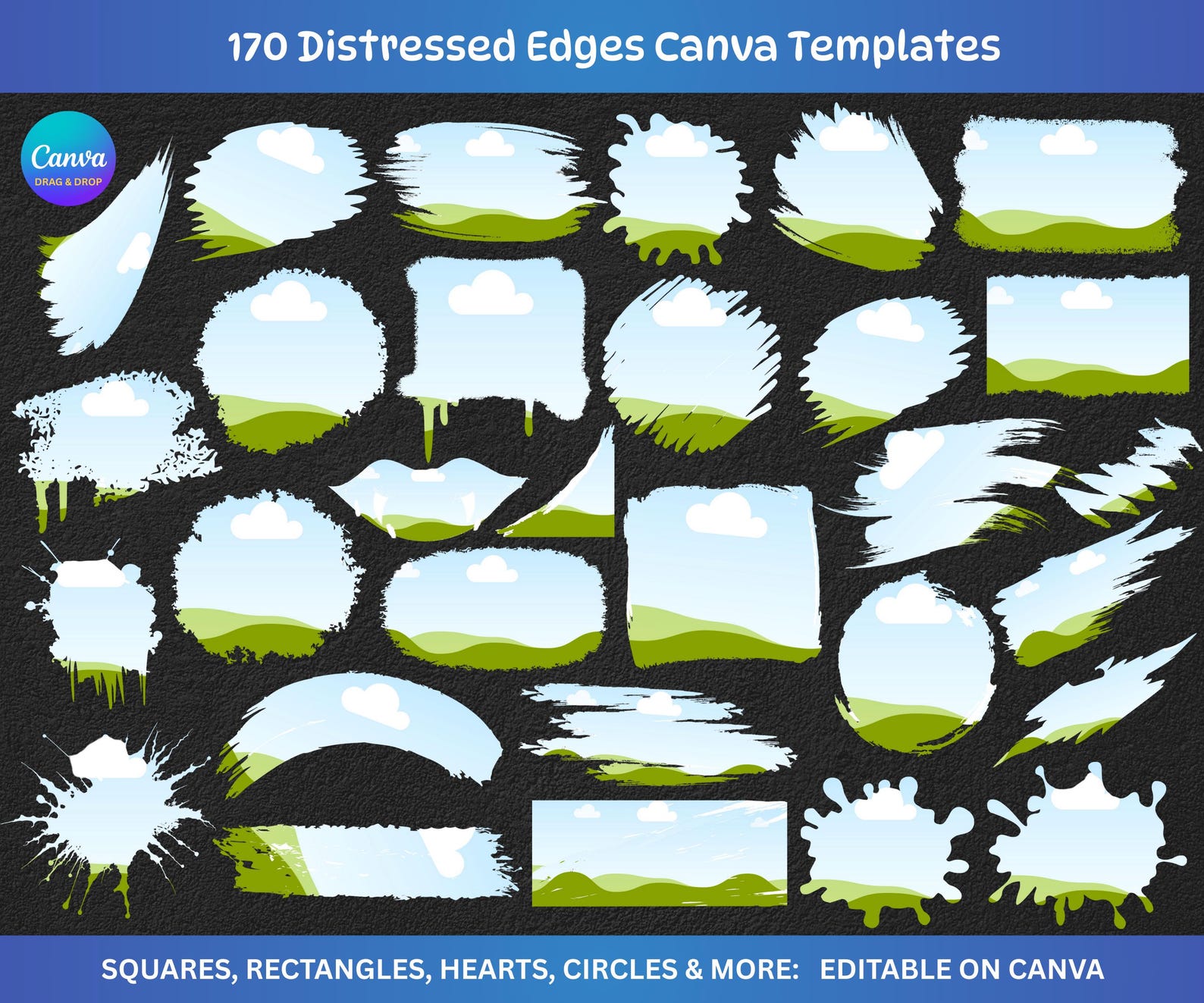 170 Bleach Effect Distressed Edge Canva Frames Bundle | Editable Photo ...