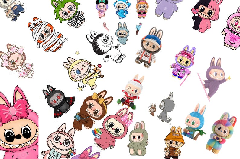 Mega Labubu Clipart Bundle | Kawaii Labubu Stickers PNG | Cute Labubu ...