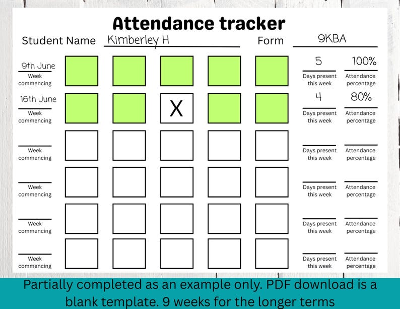 Printable School Attendance Tracker | Daily & Weekly Attendance Log ...