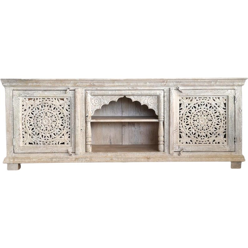 Hand-carved Wood TV Console: Rustic Boho Mandala Cabinet - Etsy