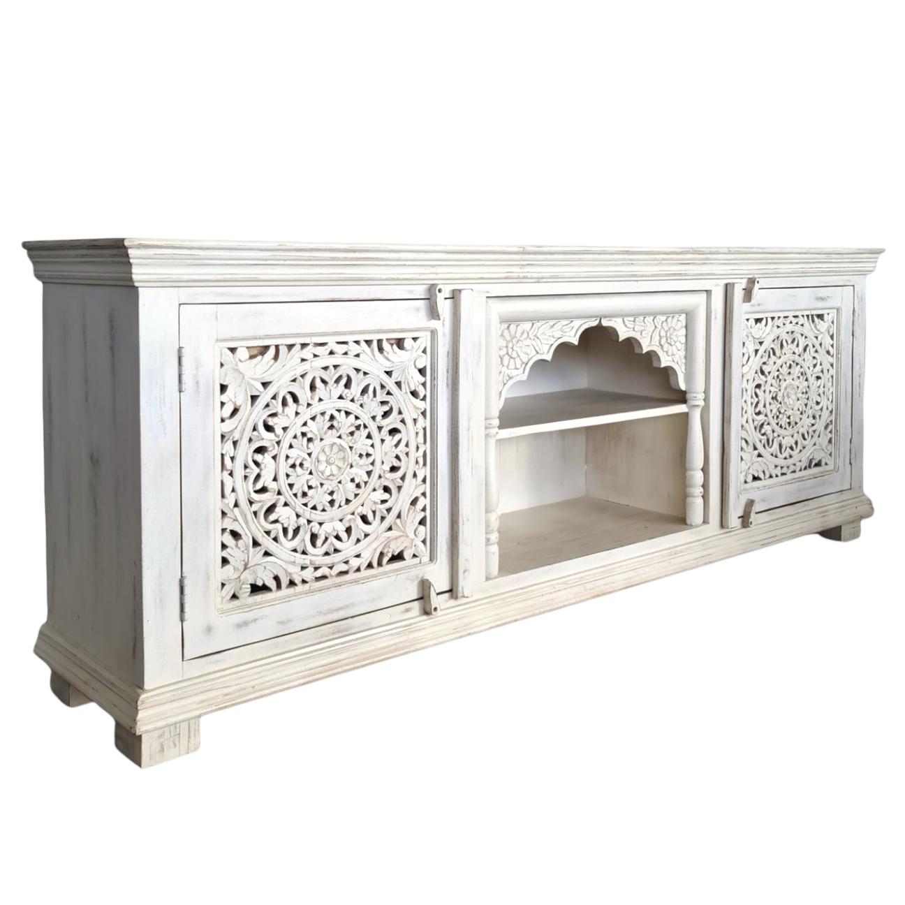 Hand-carved Wood TV Console: Rustic Boho Mandala Cabinet - Etsy
