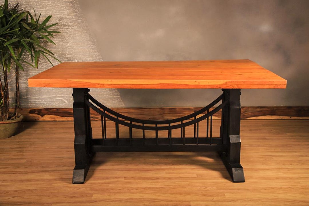 Industrial Dining Table – Solid Wood Top, Black Metal Base - Etsy UK