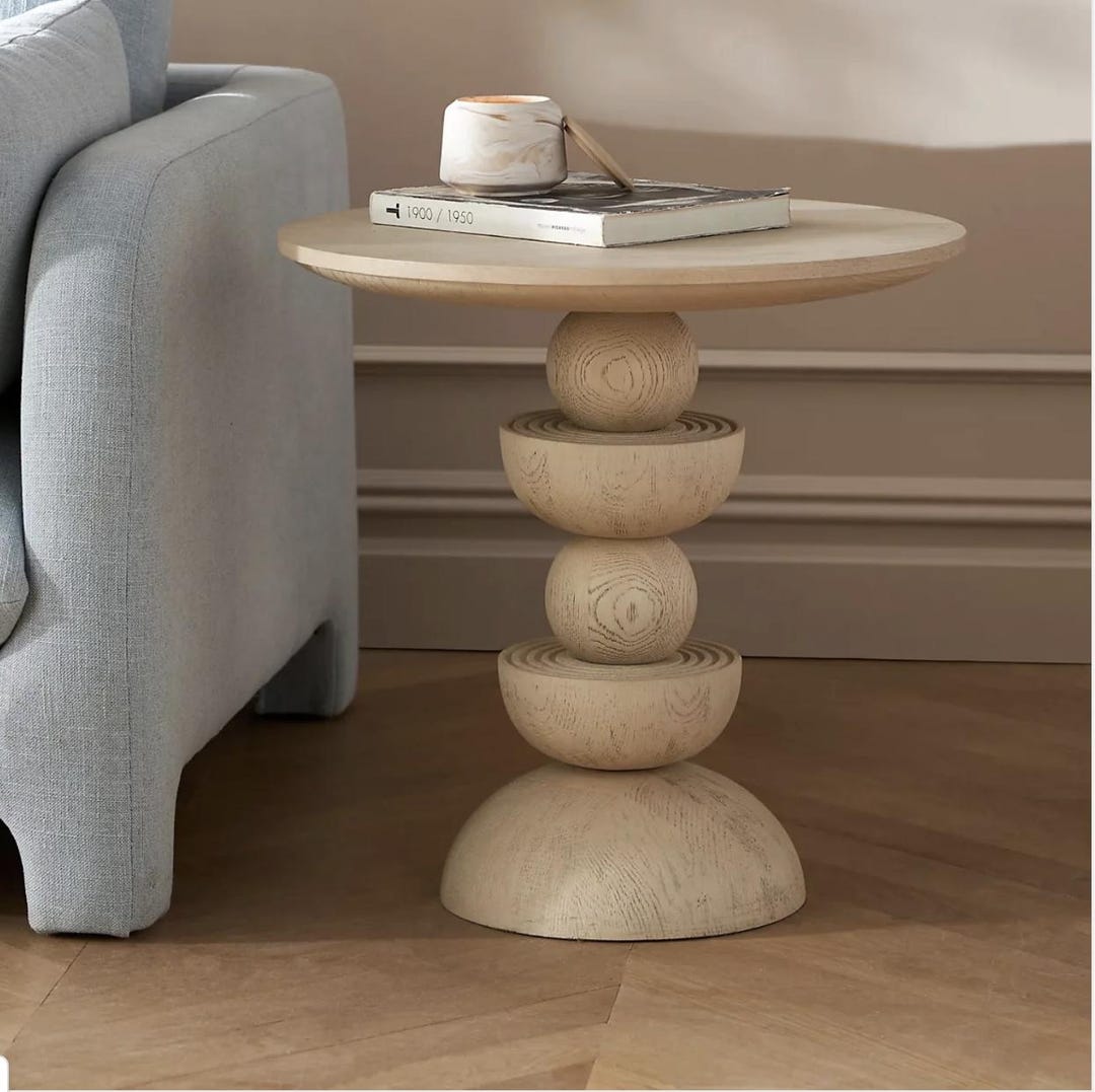 Rustic Round End Table – White Distressed Finish, Farmhouse Side Table ...