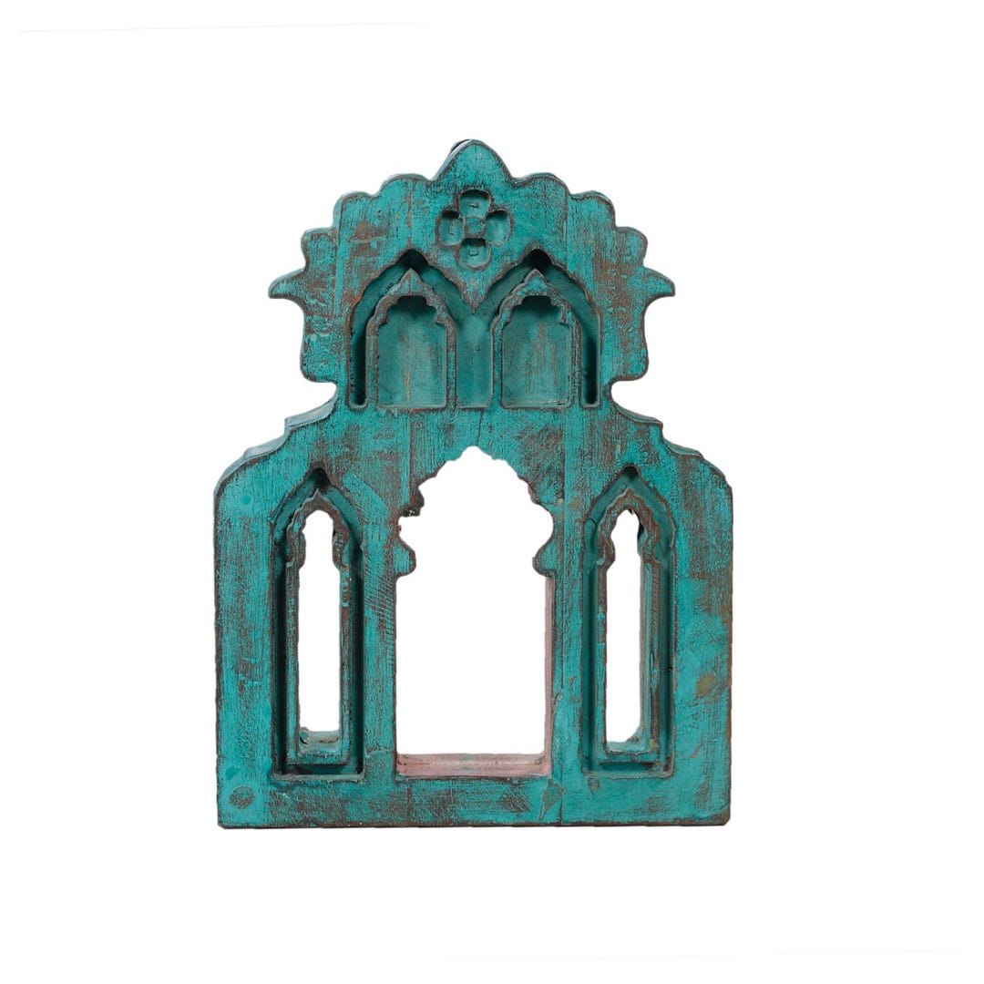 Hand-carved Indian Arch Window Frame: Distressed Blue Reclaimed Wood - Etsy