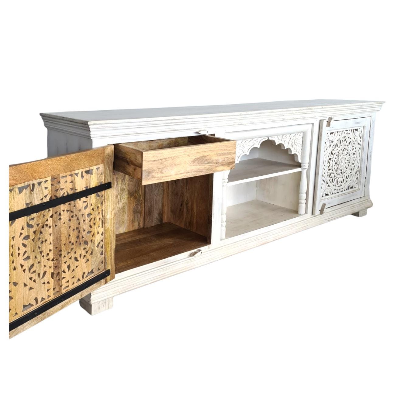Hand-carved Wood TV Console: Rustic Boho Mandala Cabinet - Etsy