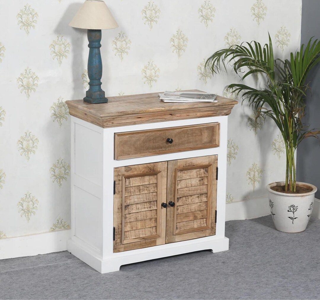 Handcrafted Rustic Farmhouse Wooden Cabinet With Drawer & Shutter Doors ...