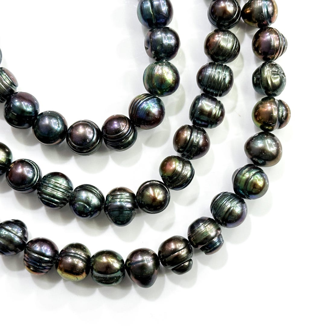 Large Hole Black Peacock Freshwater Pearl Potato off Round Shape Beads ...
