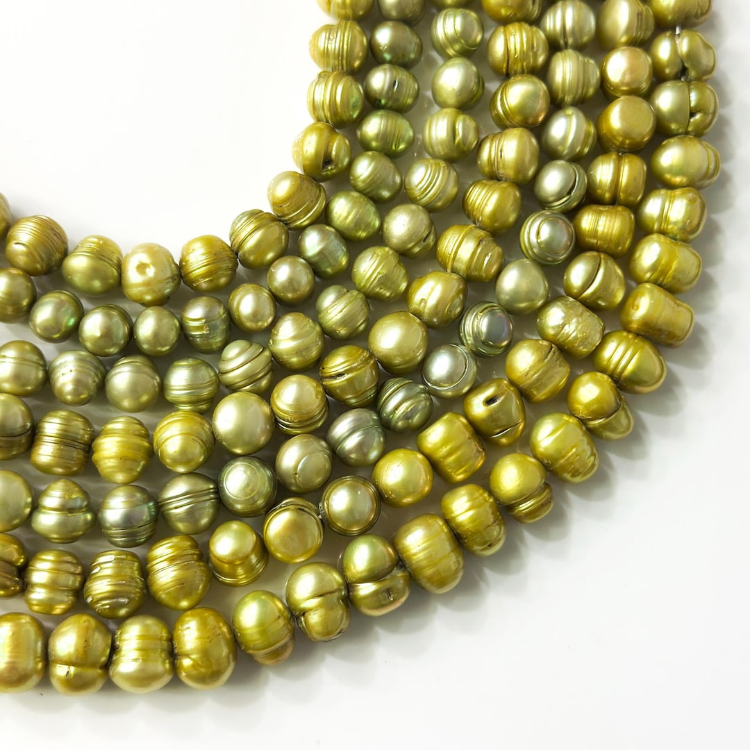 Green Freshwater Pearl Potato Shape Beads 10-11mm Natural Green Pearl ...