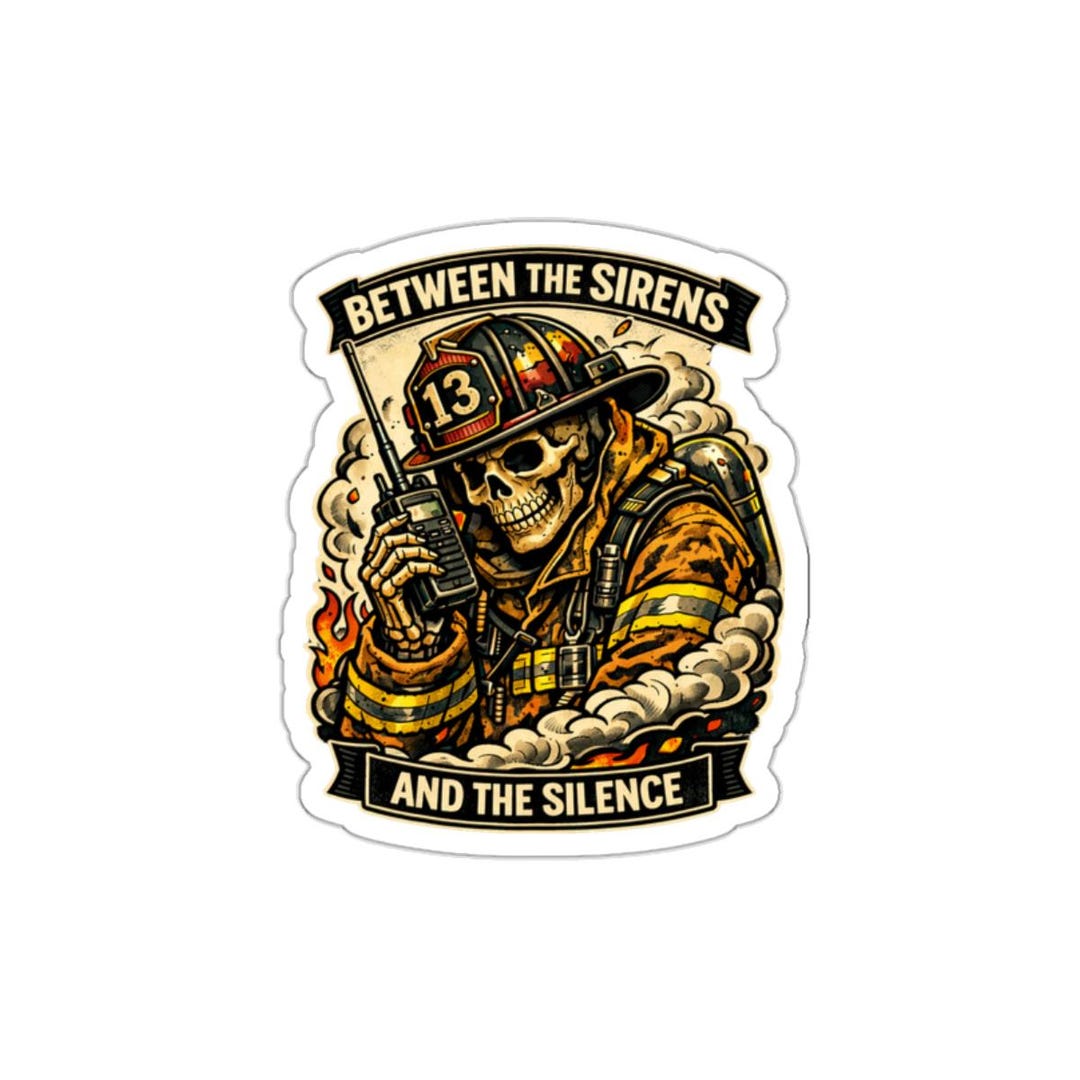 Skeleton Firefighter Illustration Die-cut Sticker | Between the Sirens ...