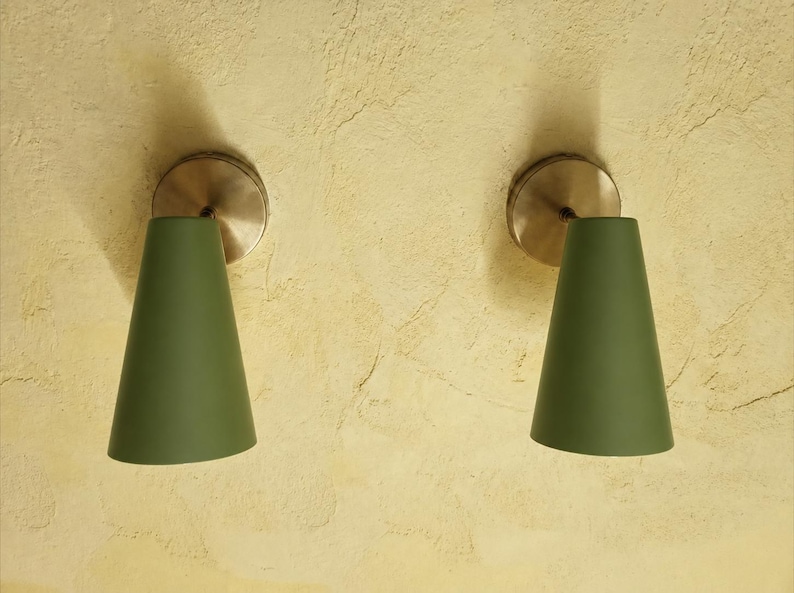 Mid Century Modern Cone Sconce, Green Brass Bedside Lamp, Nordic Wall ...
