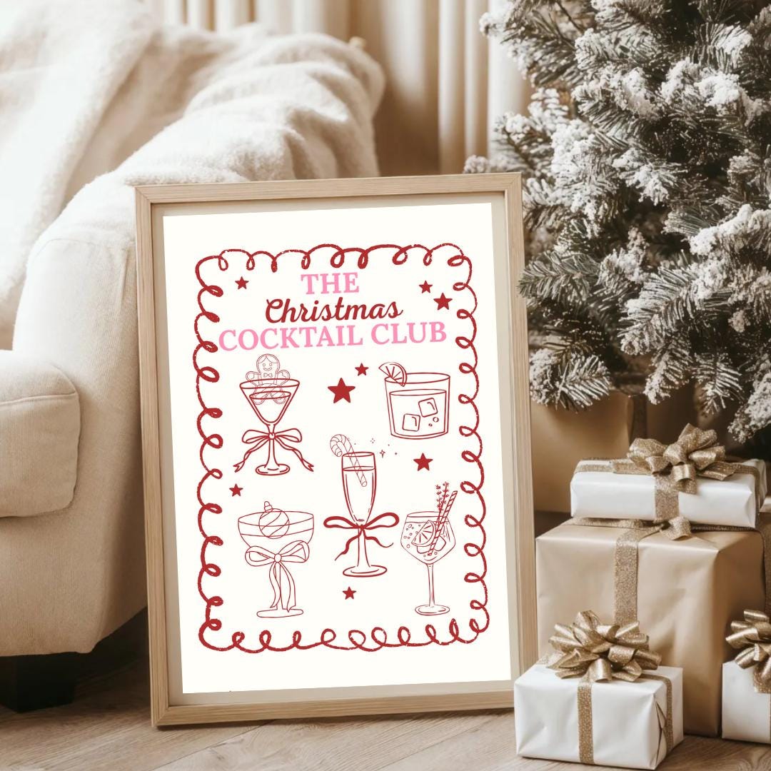 Christmas Cocktail Club Art Print – Festive Holiday Drinks Poster, Fun ...
